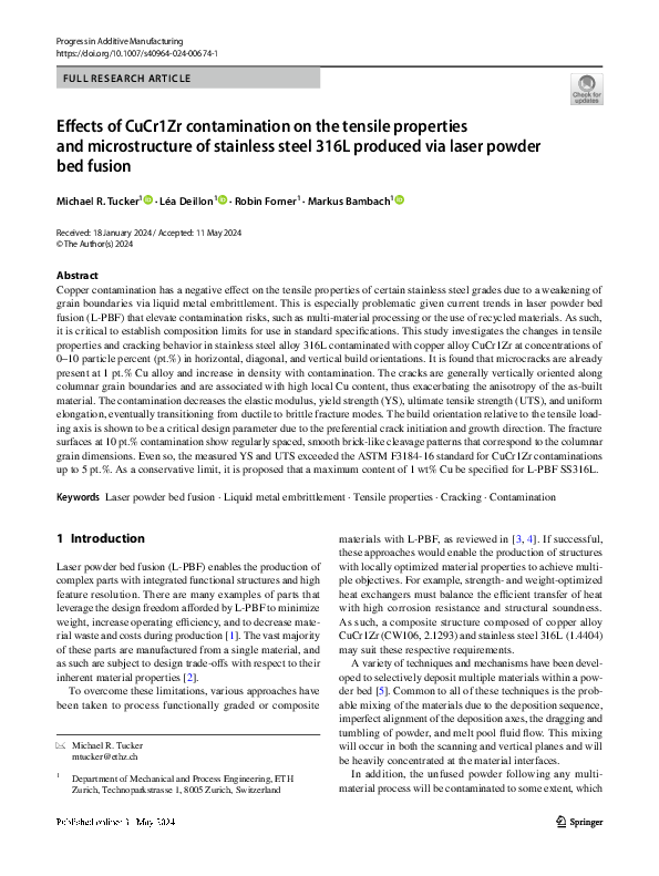 (PDF) Effects of CuCr1Zr contamination on the tensile properties and ...