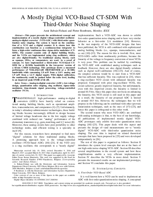 (PDF) A Mostly Digital VCO-Based CT-SDM With Third-Order Noise Shaping