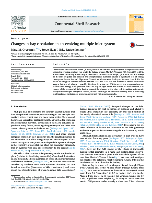 (PDF) Changes in bay circulation in an evolving multiple inlet system