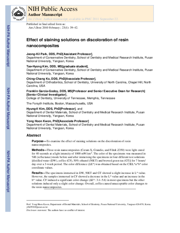 (PDF) Effect of staining solutions on discoloration of resin nanocomposites