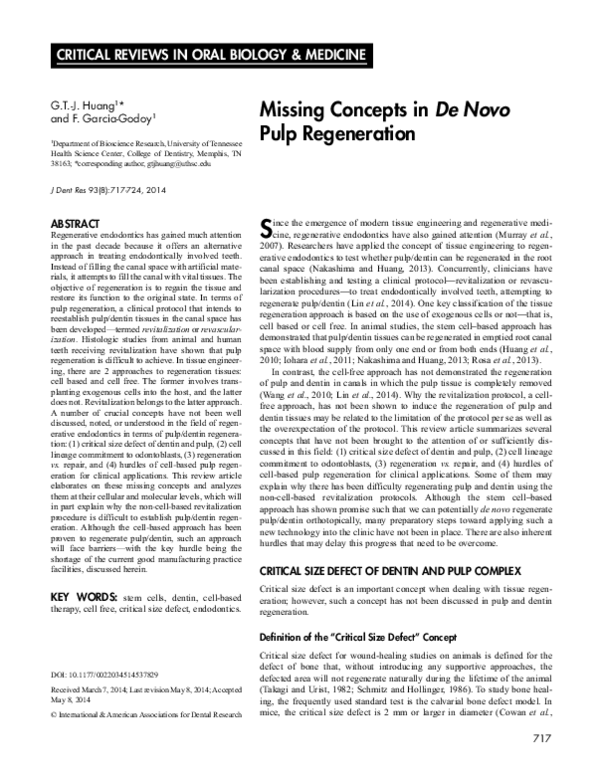 (PDF) Missing Concepts in De Novo Pulp Regeneration