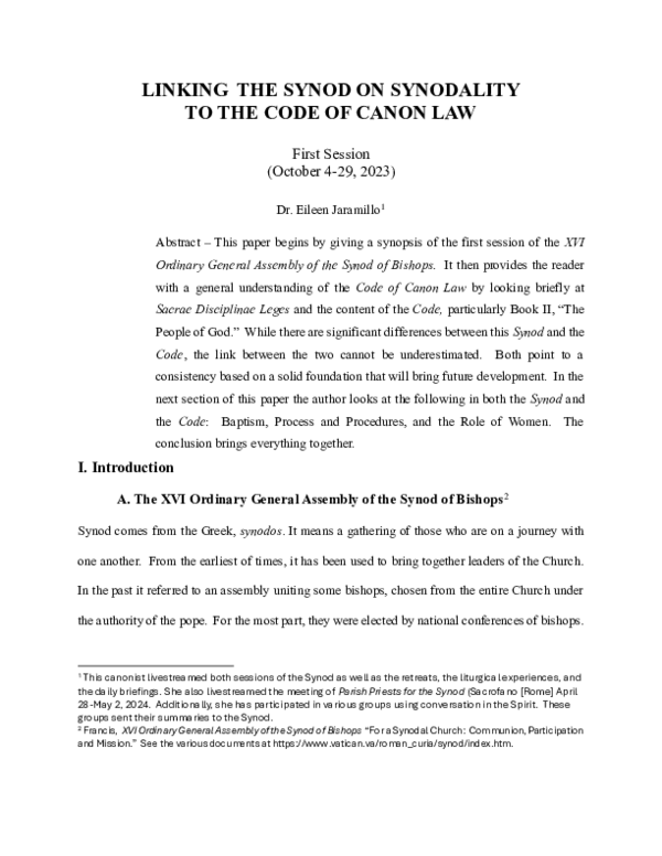 (PDF) Linking the Synod on Synodality to the Code of Canon Law