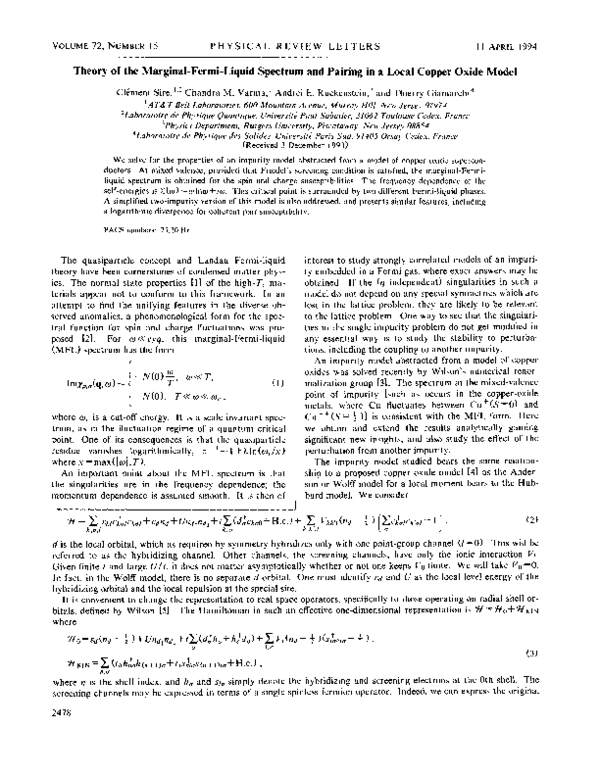 (PDF) Theory of the marginal-Fermi-liquid spectrum and pairing in a ...