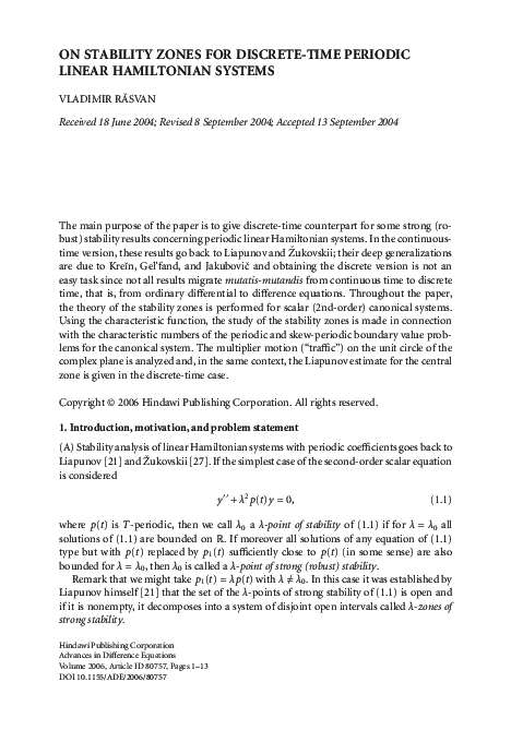 (PDF) On stability zones for discrete-time periodic linear Hamiltonian ...