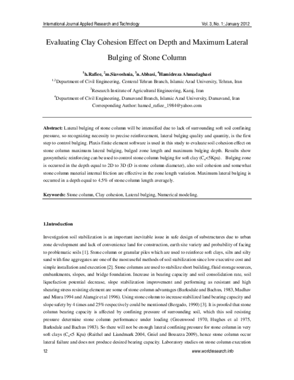 (PDF) Evaluating Clay Cohesion Effect on Depth and Maximum Lateral ...