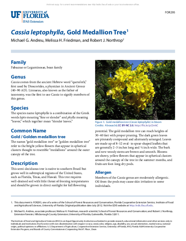 (PDF) Cassia leptophylla, Gold Medallion Tree