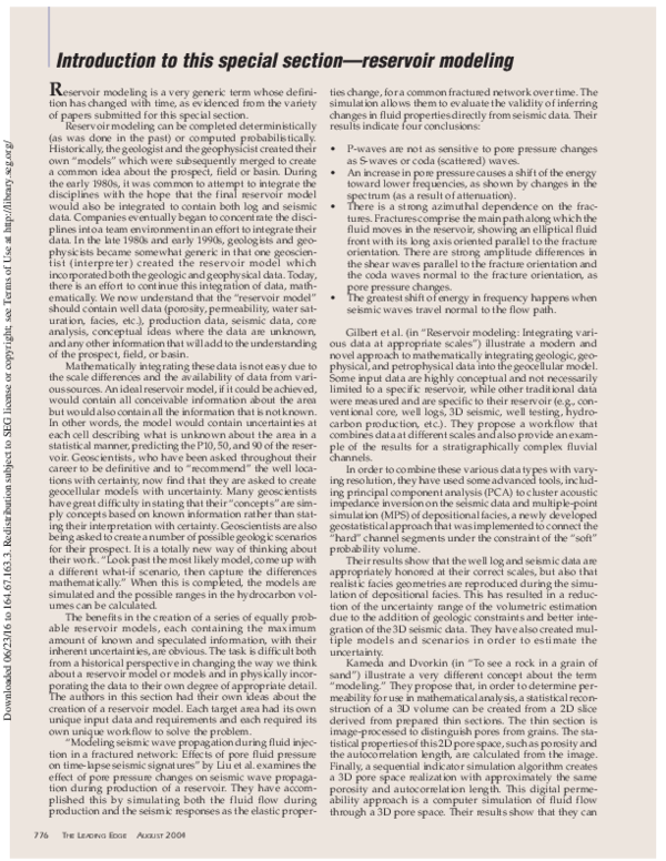 (PDF) Introduction to this special section: Reservoir characterization
