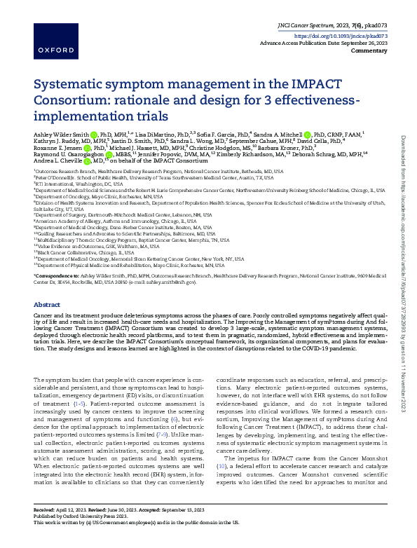 (PDF) Systematic symptom management in the IMPACT Consortium: rationale ...