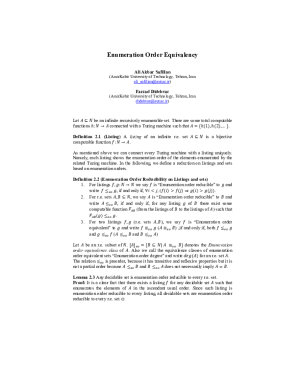 Pdf Enumeration Order Equivalency