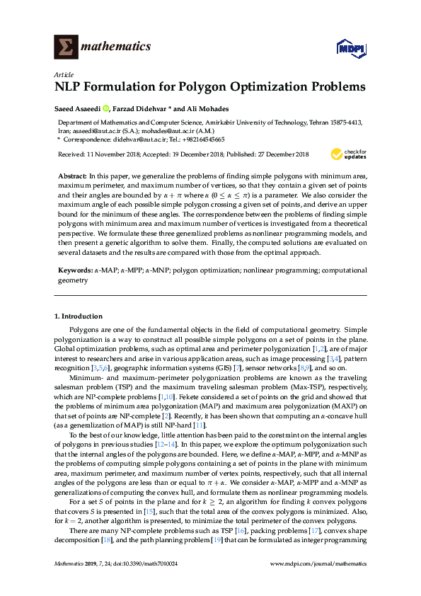 (PDF) NLP Formulation for Polygon Optimization Problems