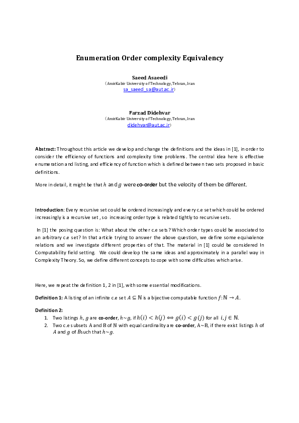 (PDF) Enumeration Order complexity Equivalency