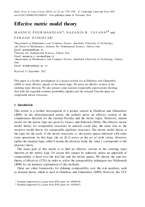 (PDF) Effective metric model theory