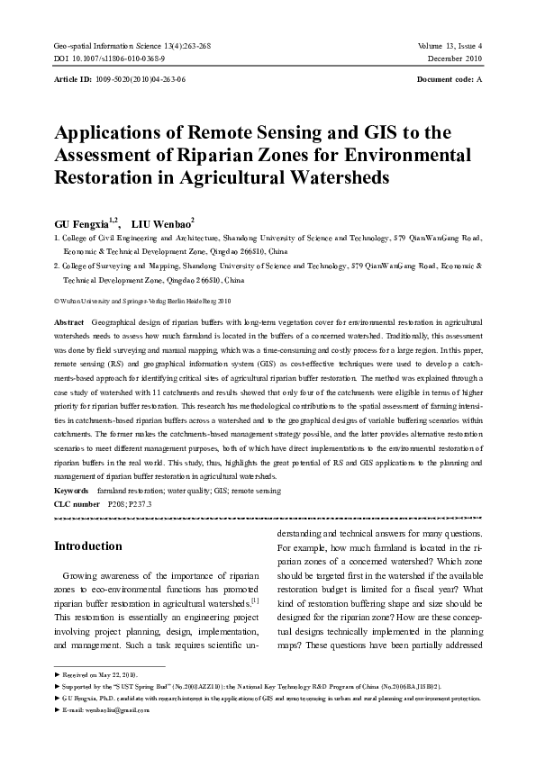 (PDF) Applications of remote sensing and GIS to the assessment of riparian zones for ...