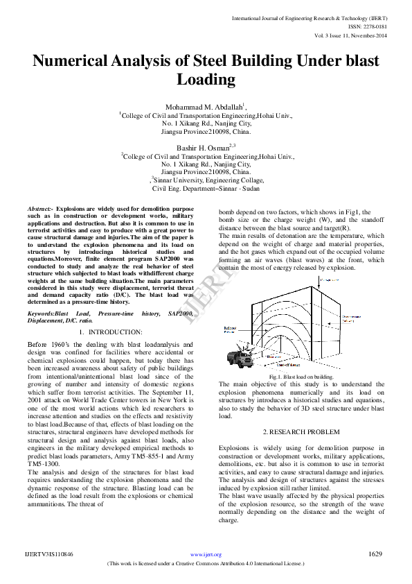 (PDF) Numerical Analysis of Steel Building Under blast Loading