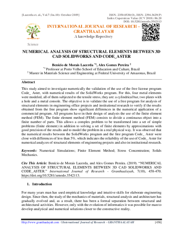 (PDF) Numerical Analysis of Structural Elements Between 3D Cad ...
