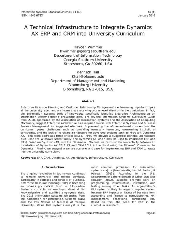 (PDF) A Technical Infrastructure to Integrate Dynamics AX ERP and CRM into University Curriculum ...
