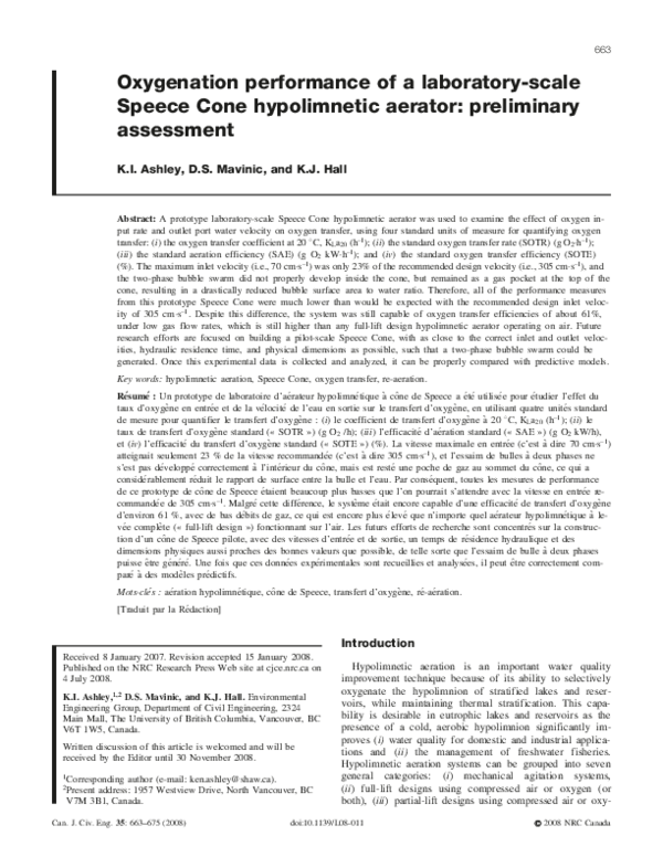 (PDF) Oxygenation performance of a laboratory-scale Speece Cone ...