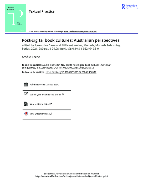 (PDF) Post-Digital Book Cultures: Australian Perspectives