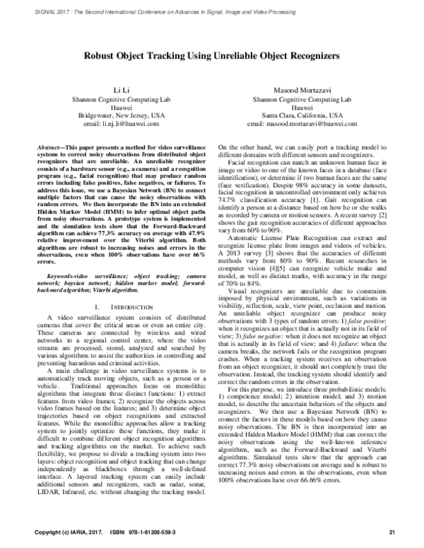 (PDF) Robust Object Tracking Using Unreliable Object Recognizers