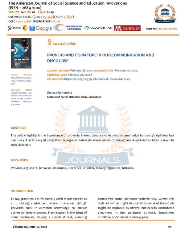 (PDF) Proverb and Its Nature in Our Communication and Discourse