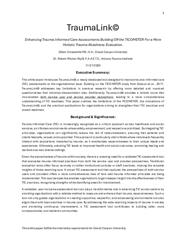 (PDF) TraumaLink©: Enhancing Trauma-Informed Care Assessments Building ...