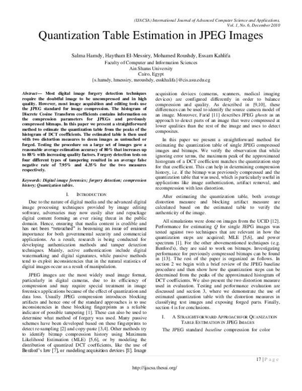 (PDF) Quantization Table Estimation in JPEG Images | salma hamdy - Academia.edu