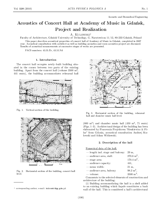 (PDF) Acoustics of Concert Hall at Academy of Music in Gdańsk, Project ...