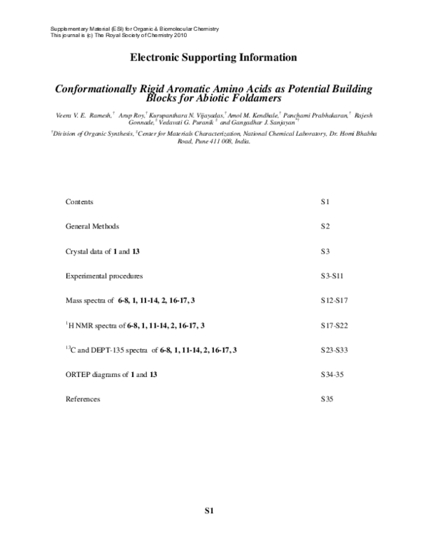 (PDF) Conformationally rigid aromatic amino acids as potential building blocks for abiotic ...