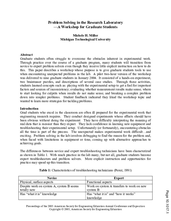 (PDF) Workshop for Graduate Student Lab Problem Solving