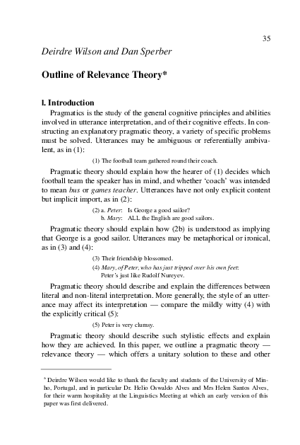 (PDF) Outline of Relevance Theory