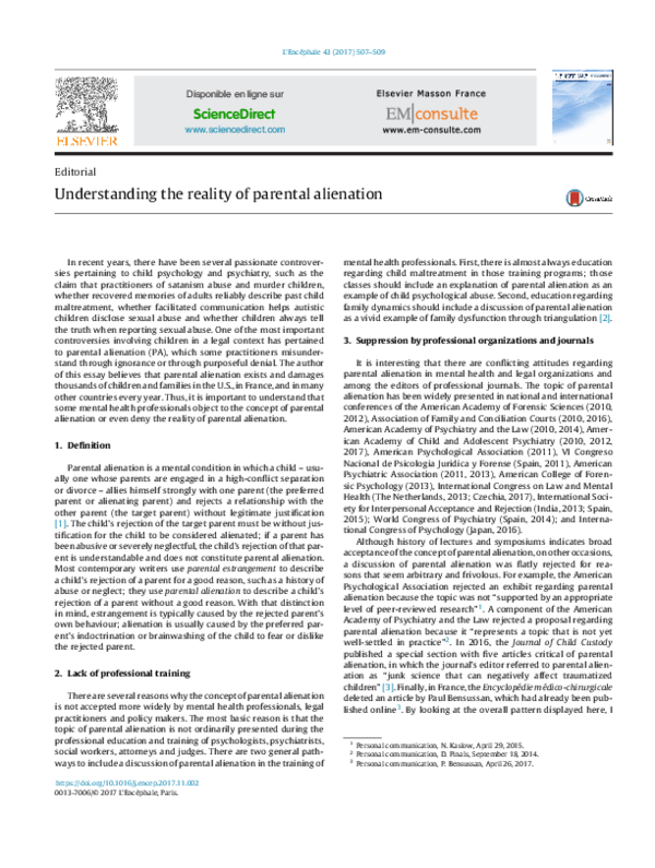 (PDF) Understanding the reality of parental alienation