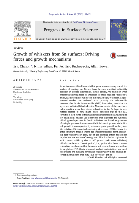 (PDF) Growth of whiskers from Sn surfaces: Driving forces and growth ...