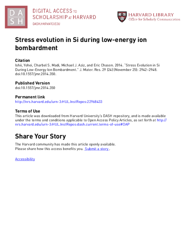 (PDF) Stress evolution in Si during low-energy ion bombardment