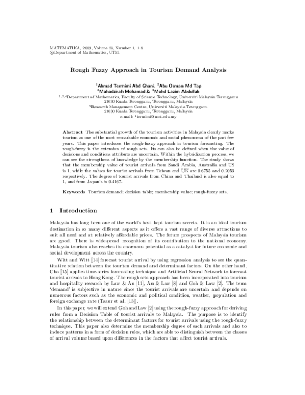 (PDF) Rough Fuzzy Approach in Tourism Demand Analysis
