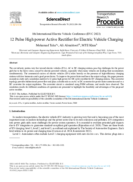 (PDF) 12 Pulse High power Active Rectifier for Electric Vehicle Charging