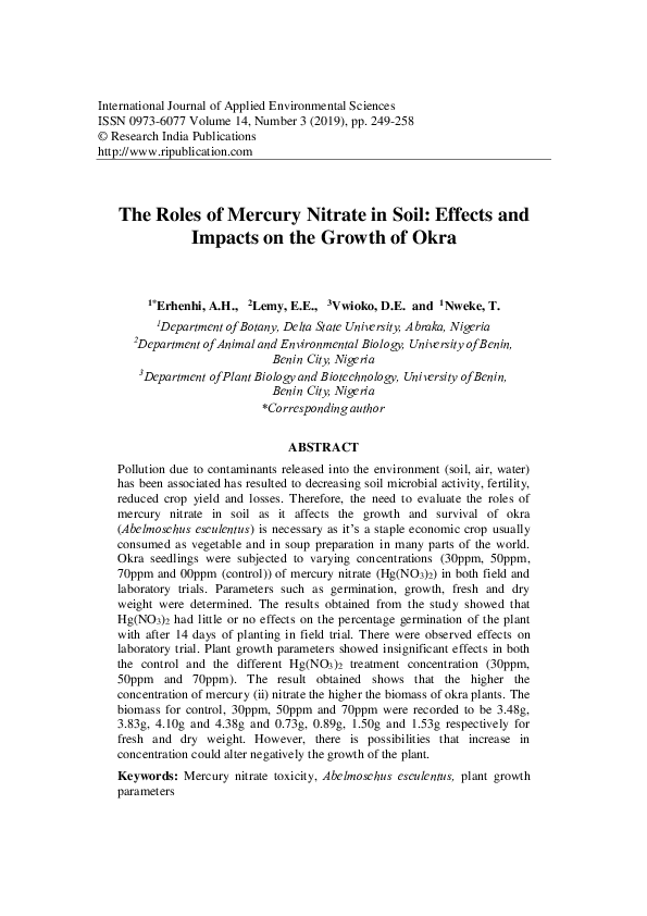 (PDF) The Roles of Mercury Nitrate in Soil: Effects and Impacts on the ...