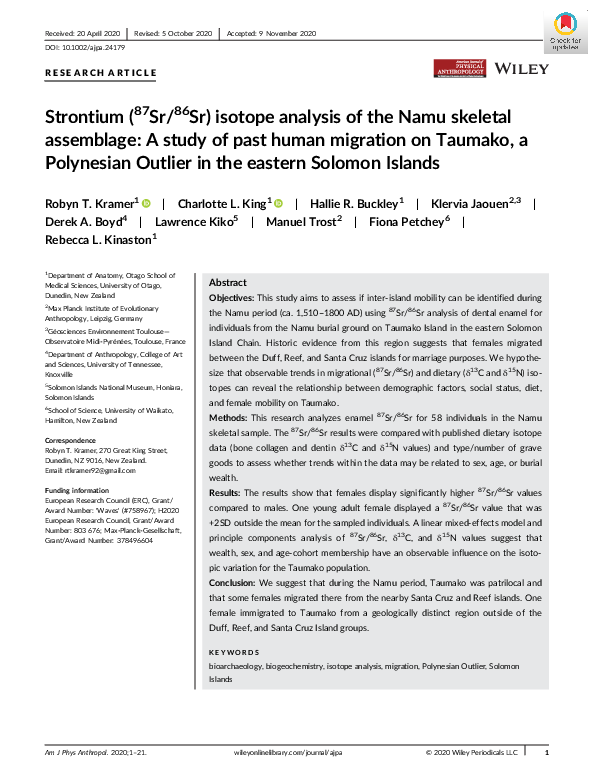(PDF) Strontium (87Sr/86Sr) isotope analysis of the Namu skeletal ...