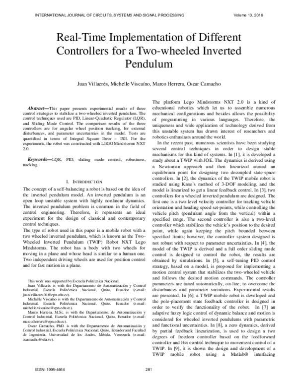 (PDF) Real-Time Implementation of Different Controllers for a Two-wheeled Inverted Pendulum