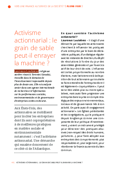 (PDF) Activisme actionnarial : le grain de sable peut-il enrayer la ...