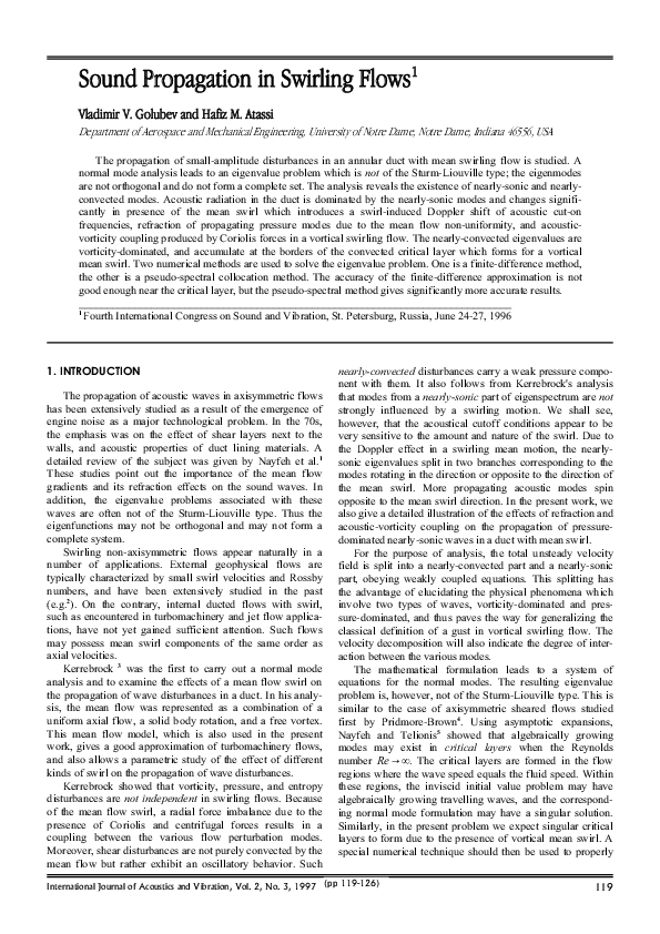 (PDF) Sound Propagation in Swirling Flows
