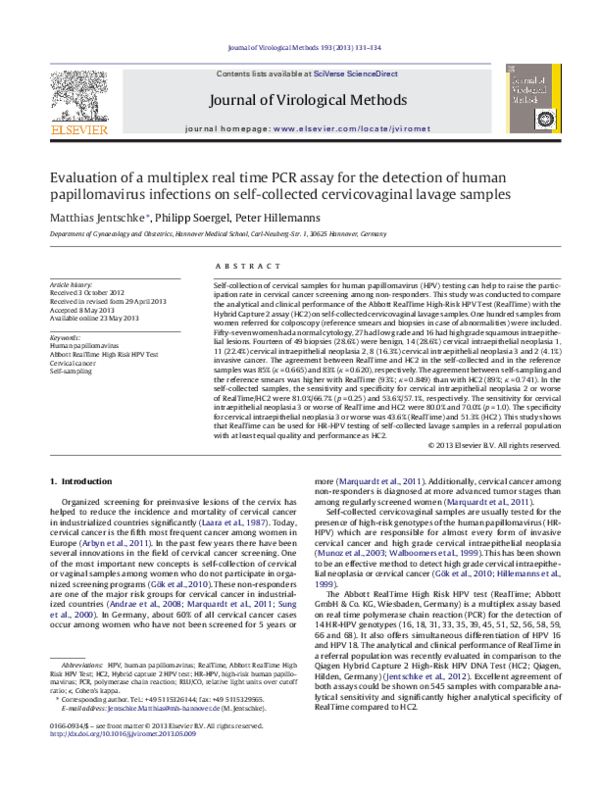 (PDF) Evaluation of a multiplex real time PCR assay for the detection of human papillomavirus ...