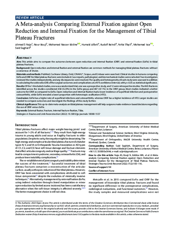 (PDF) A Meta-analysis Comparing External Fixation against Open ...