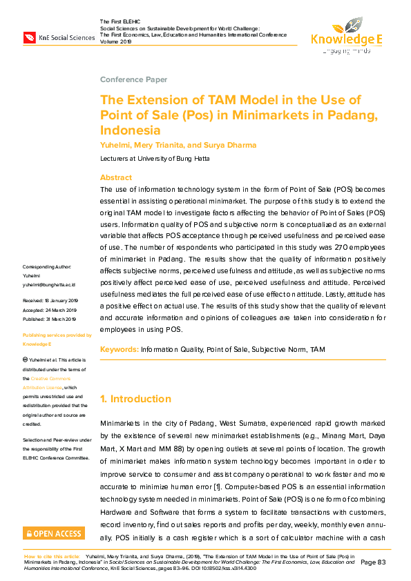 (PDF) The Extension of TAM Model in the Use of Point of Sale (Pos) in ...