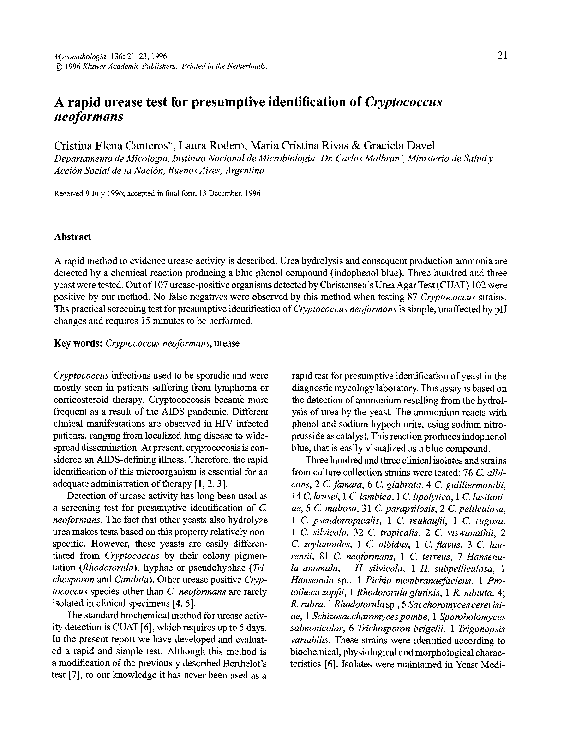 (PDF) A rapid urease test for presumptive identification of ...