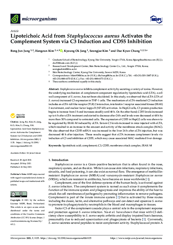 (PDF) Lipoteichoic Acid from Staphylococcus aureus Activates the ...