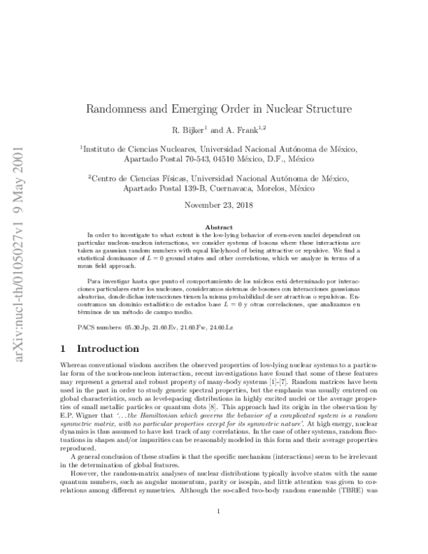 (PDF) Randomness and Emerging Order in Nuclear Structure