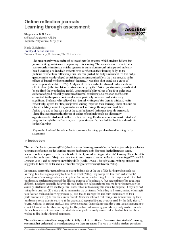 (PDF) Online reflection journals: Learning through assessment ...
