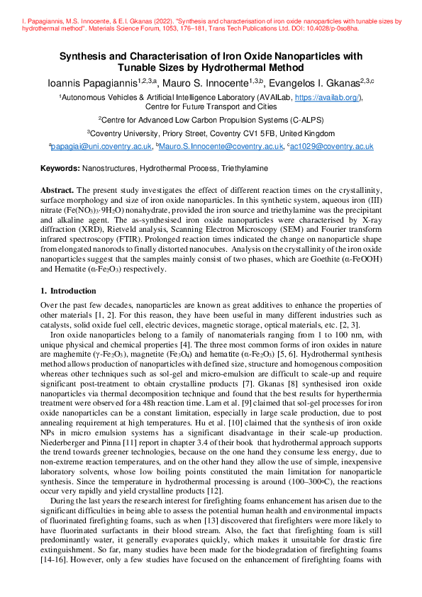 (PDF) Synthesis and characterisation of iron oxide nanoparticles with tunable sizes by ...