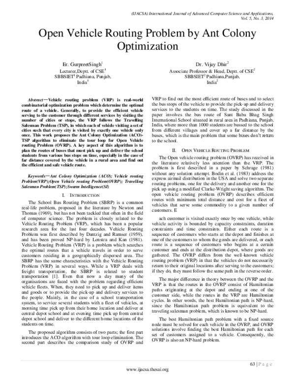 (PDF) Open Vehicle Routing Problem by Ant Colony Optimization