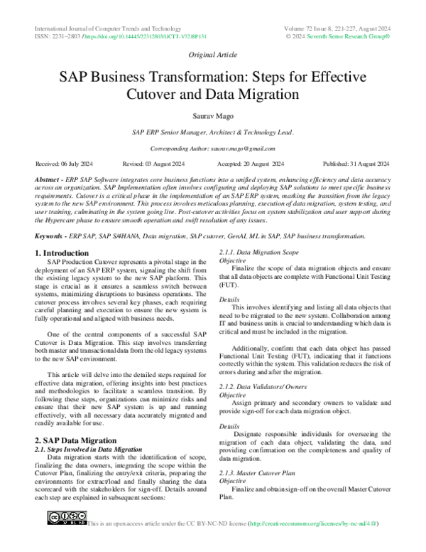 (PDF) SAP Business Transformation Steps for Effective Cutover and Data Migration